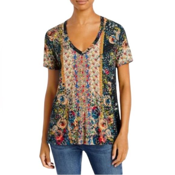 Johnny Was | Tops | Johnny Was Forever Favorite V Neck Swing Womens Floral Patchwork Tee Shirt L ...